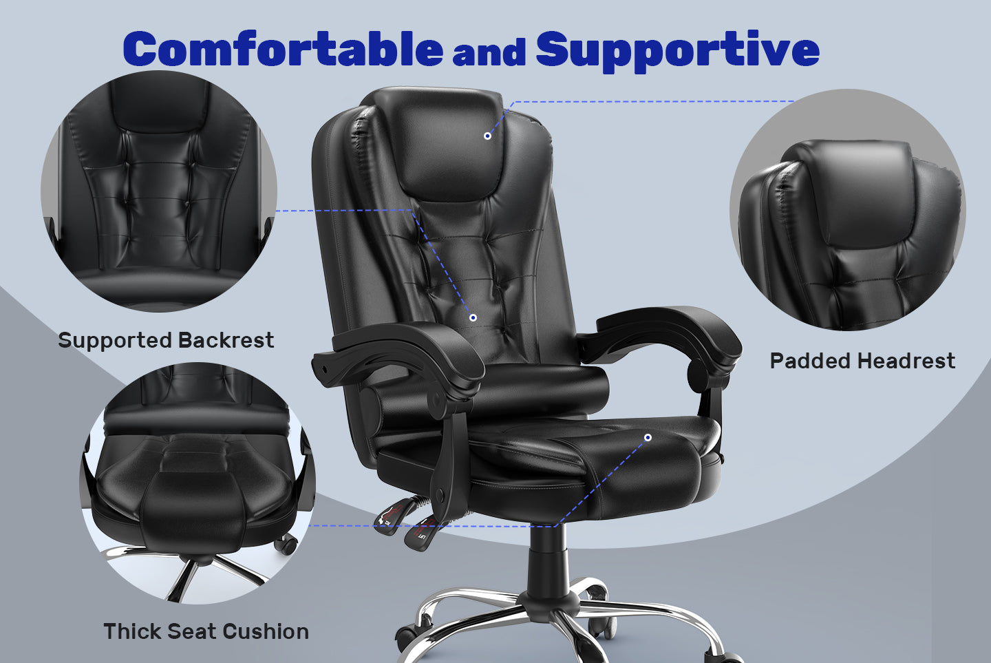 Ergonomic Executive Office Chair PU Leather High Back Computer Desk Ch ...