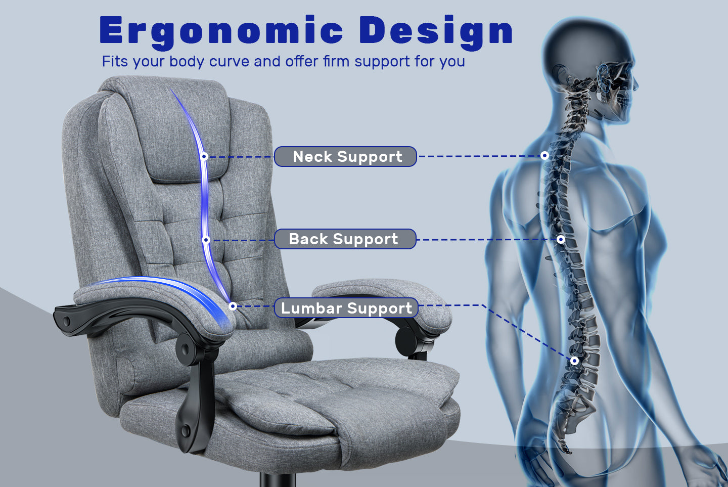 Ergonomic Executive Office Chair PU Leather High Back Computer Desk Ch ...