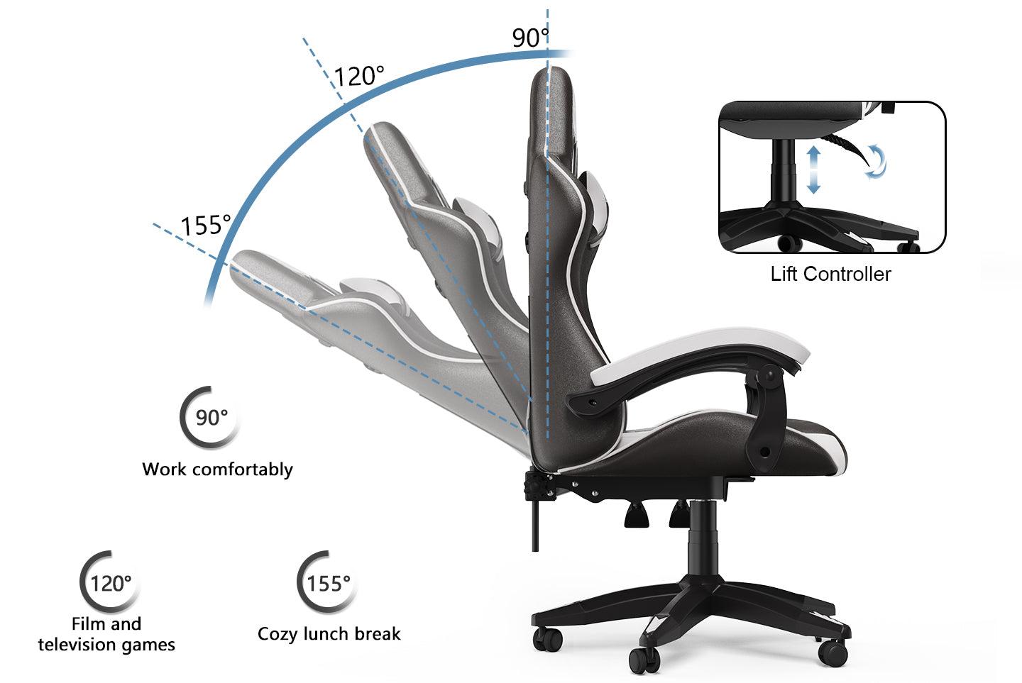Gaming Chair Ergonomic Design with Headrest and Lumbar Pillow Rotatabl ...