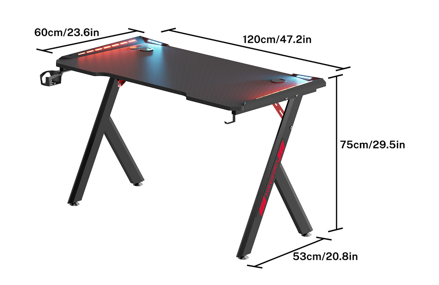 Gaming Desk RGB Lighting Ergonomic Gamer Workstation Computer Desk wit ...